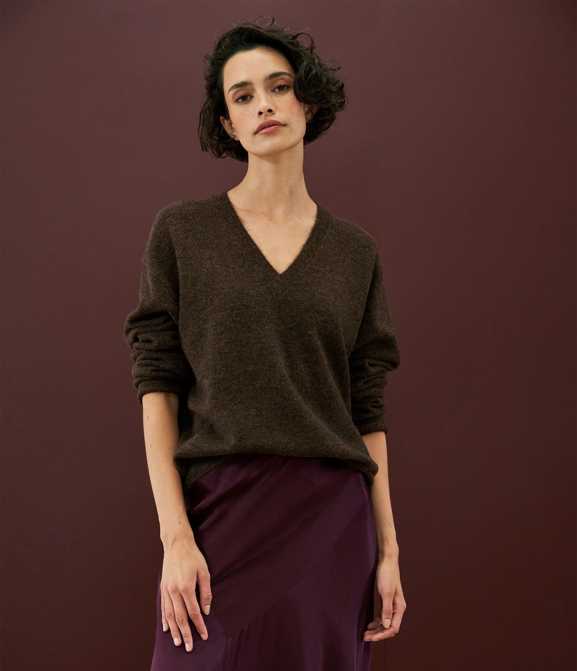 COZY KNIT V-NECK SWEATER – Copper Penny